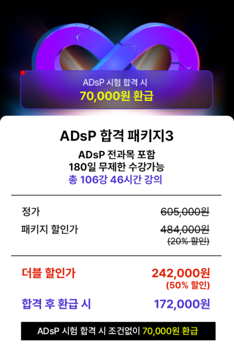 ADsP 합격 패키지 03 | ADsP 자격 과정 - 전과목 수강으로 비전공자도 합격