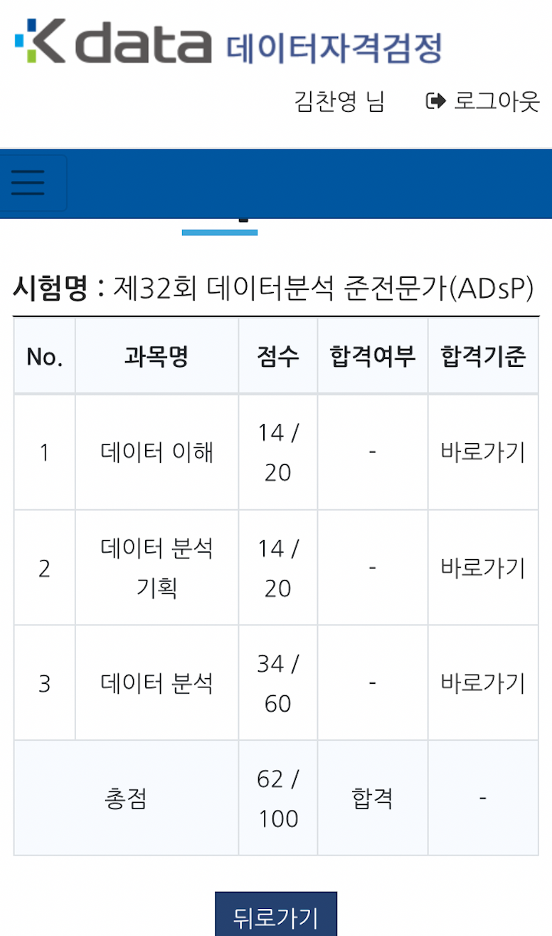 제 32회 데이터분석 준전문가adsp 합격후기 비전공자학생 Adp Adsp 빅데이터교육 1위 데이터에듀